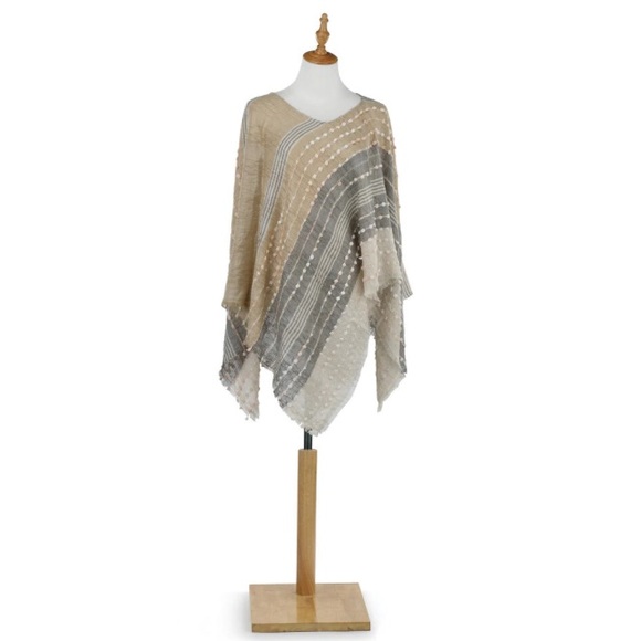 Demdaco | Sweaters | Demdaco Hallmark Woven Textured Tan Mix Poncho ...